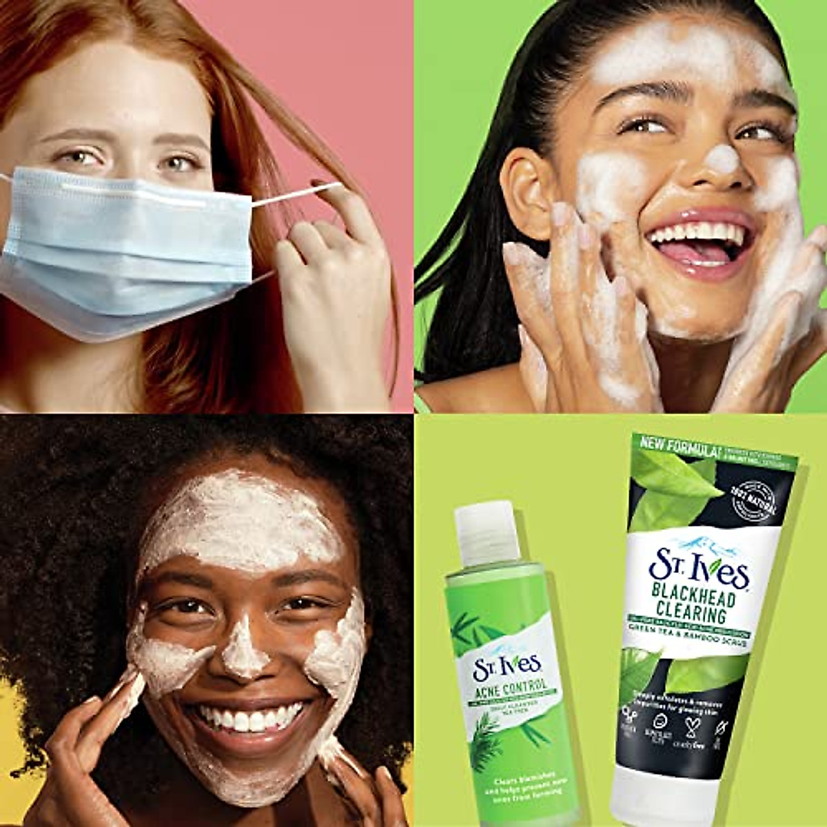 St. Ives Blackhead Clearing Face Scrub, Clears Blackheads & Unclogs Pores, Green Tea & Bamboo, Salicylic Acid Acne Treatment Facial Scrub, Moderate Exfoliator with Natural Exfoliants 6 oz, 6 Pack