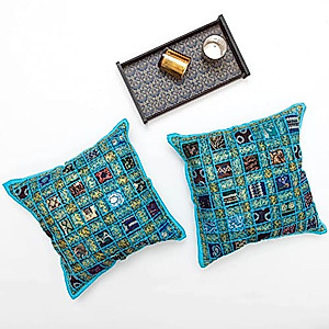 INDACORIFY Sets of Assorted Patchwork Cushion Cover, Indian Handmade Beaded Patch Pillow, Boho Pillow, Bohemian Cushion Cover, Sofa Decorative Throw Pillow (10)