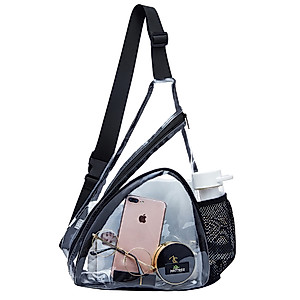 Clear Sling Bag Transparent Shoulder Cross body Backpack Perfect for Work Travel Stadium and Concerts Black