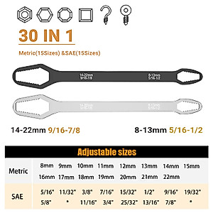 MOTEERLLU 8-22mm Universal Torx Wrench Set, Double-ended Self-tightening Adjustable Wrench Tools (2 PCS)