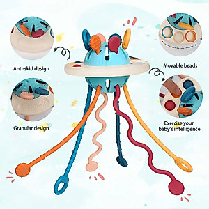 Baby Sensory Montessori Toys for 1 Year Old, 2 in 1 Silicone Pull String Toy, Toddler Travel Toys Sensory Toys for Toddlers 1-3, Baby Toys Fine Motor Skills Toys First Birthday Gift for Boys Girls