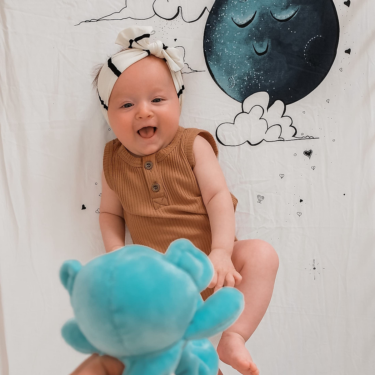 JumpOff Jo - Baby Gift Set with 100% Cotton Crib Sheet, Minky Security Blanket Lovey, and Monthly Milestone Photo Cards, Includes Gift Box - Mama Bear Blue