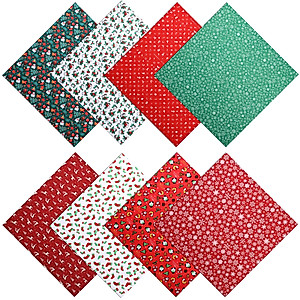 Panelee 8 Pcs 20 x 20 Inches Christmas Fabric Quilting Christmas Fabric Bundles Precut Fabric Squares Christmas Printed Fabric Scraps for DIY Sewing Crafts Project Patchwork Dress Apron