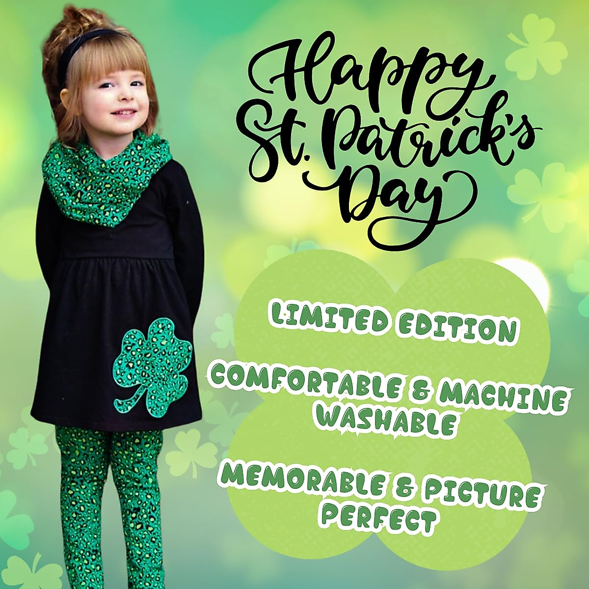 Unique Baby Toddler Big Girls St Patricks Day Speckled Clovers Outfit Shirt Pant Kids Legging Set Dress (7/XXL, Green)