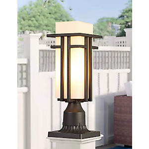 EERU Outdoor Post Lights Waterproof Metal Frame with Milk White Frosted Glass, Pier Mount Outdoor Lighting Fixtures(with 3-Inch Pier Mount Base) Outdoor Post Lantern for Garden Backyard and Porch