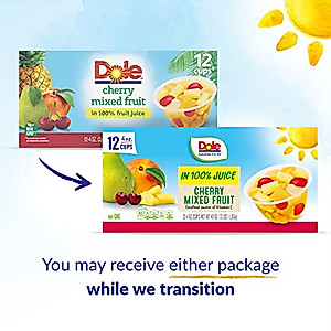 Dole Fruit Bowls Cherry Mixed Fruit in 100% Juice, Back To School, Gluten Free Healthy Snack, 4oz, 12 Total Cups