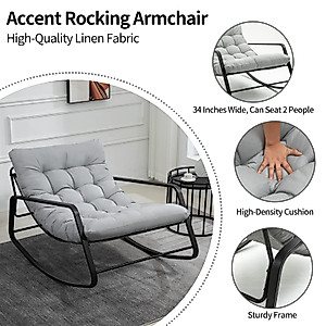 ZJhome Linen Fabric Accent Rocking Recliner Chair Nursery, Comfortable Upholstered Nursing Glider Rocker Armchair for Living Room, Bedroom, Courtyard(Gray)