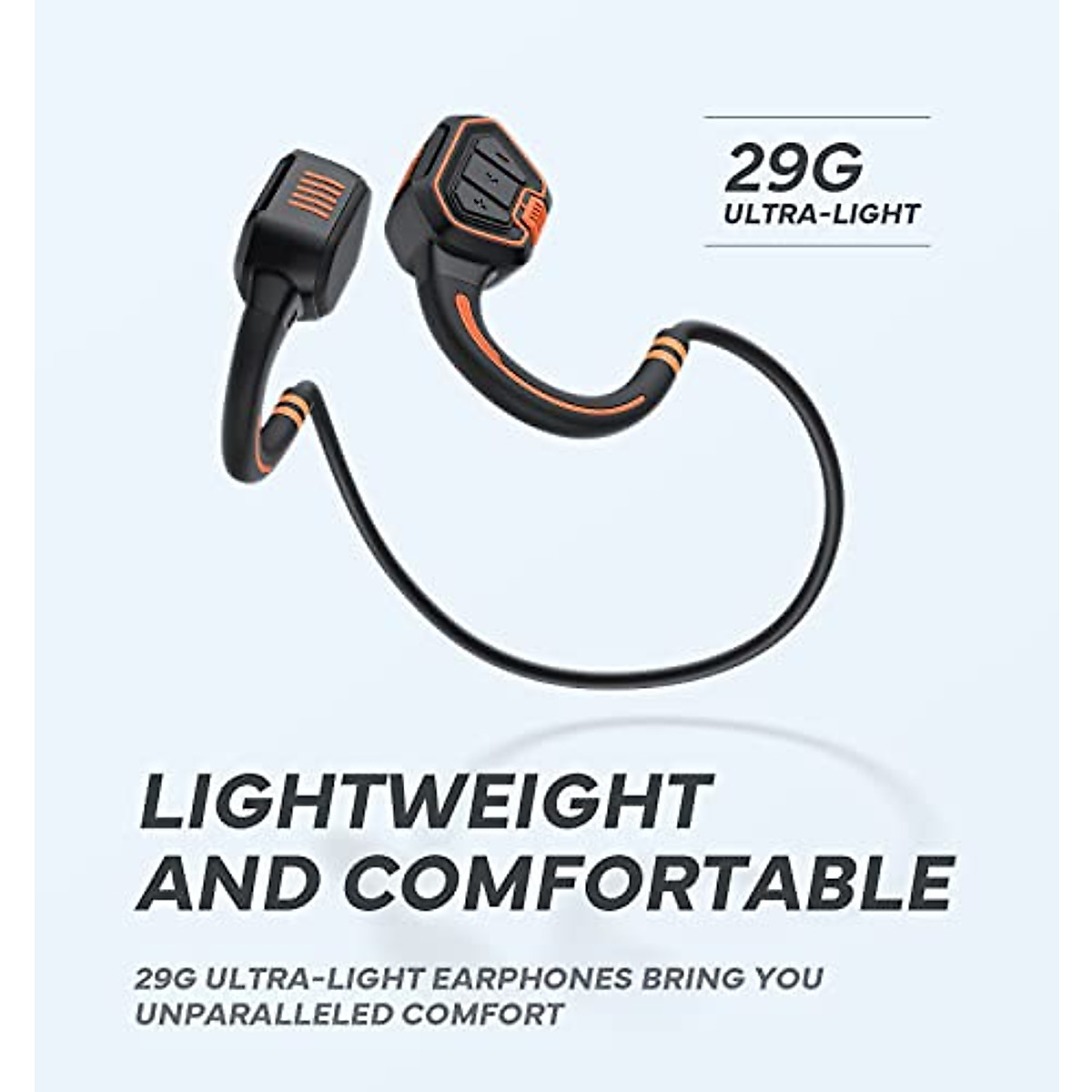 Bone Conduction Headphones Bluetooth IPX8 Waterproof Swimming Headphones, 16G MP3 Player 2 Pack Magnetic Charging Cables Wireless Open-Ear Headphones Bluetooth 5.1 with Mic for Running Driving, Orange