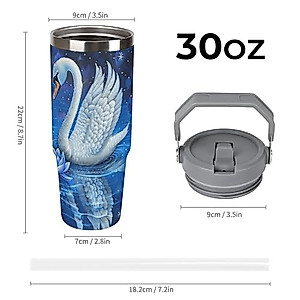 YTLKGFP 30 Oz Large Capacity Car Cup Two White Swans Tumbler with Handle Straw Lid Insulated Stainless Steel Water Bottle Travel Mug Leak-proof Car Cup Keeps Cold Or Hot
