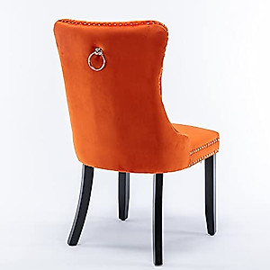 LZ LEISURE ZONE Velvet Dining Chairs Set of 2, Upholstered Accent Chairs with Button Tufted, Nailhead Trim and Back Ring Pull, Orange, Seat Height 20"