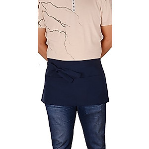 SEW UR LIFE Resist water 3 big Pockets Waist Server Apron Kitchen Restaurant Bistro Cafe Bar Pub Cake Shop Bakery Unisex Half Aprons for Chef, Baker, Servers, Waitress, Waiter(Navy)