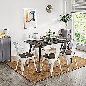 Yaheetech Set of 4 Metal Dining Chairs with Wood Seat Metal Side Chairs Kitchen Chairs with Back Bistro Café Trattoria Kitchen, Distressed White