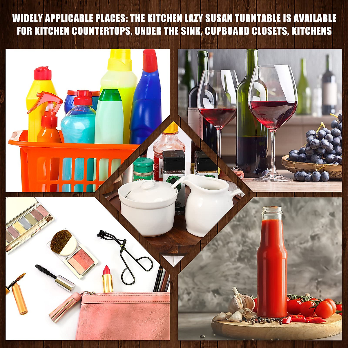 2 Pack Acacia Wood Lazy Susan Organizer 12 Inch 9 Inch Wooden Lazy Susan Turntable Non Skid Rotating Kitchen Tray for Counter Kitchen Turntable Storage for Cabinet Pantry Countertop Bathroom Table