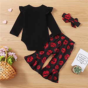 Happidoo Baby Girl Cute Festival Outfit Newborn Long Sleeves Flare Pants (Black, 0-3 Months)