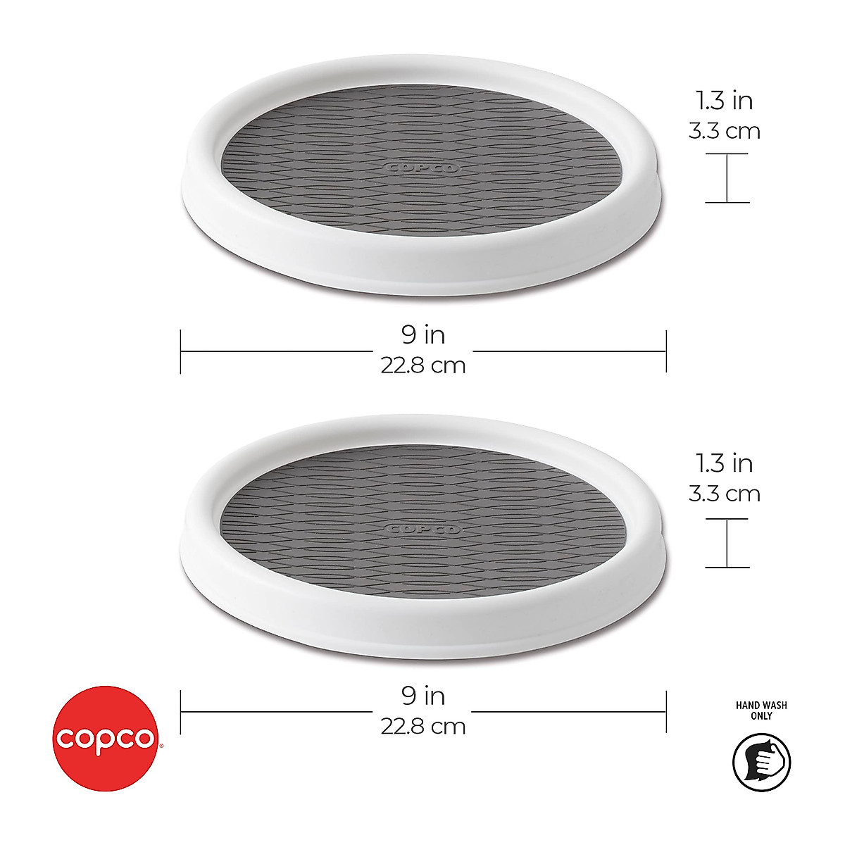 Copco Non-Skid Pantry Cabinet Lazy Susan Turntables, 9-Inch, White/Gray (Set of 2)