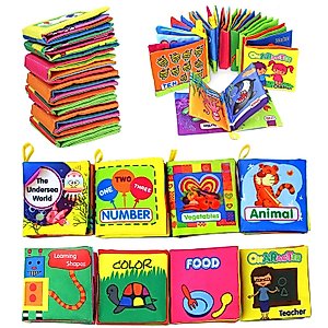 Coolplay Baby's First Non-Toxic Soft Cloth Book Set, Crinkle Books Friction with Rustling Sound - Pack of 8