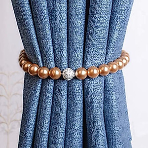 BAMFY Pearl Magnetic Curtain Tiebacks Handmade Weave Curtain Tie Backs Curtain Holders for Drapes Modern Window Draperies Decorative (Color : Brown)