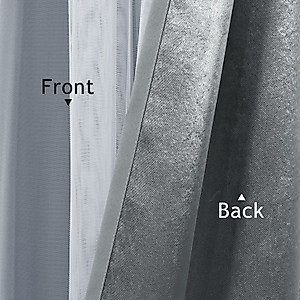 BONZER White Sheer Tulle Overlay Blackout Curtains Grommet Top Mix and Match Curtains for Living Room, Cloud Grey, 52x95 Inch, Set of 2 Panels
