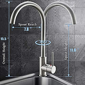 High Arch Kitchen Faucet Brushed Nickel,360 Degree Swivel Spout Kitchen Sink Faucet Hot and Cold Water Mixer, Modern Lead-Free Commercial Bar Sink Faucet fit for 1 Hole Single Handle Faucet Anti-Rust