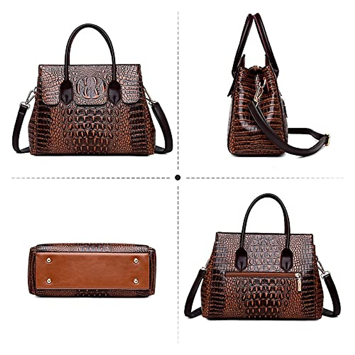 UONIFANS Purses and Handbags for Women Fashion Crocodile Pattern Top Handle Satchel Shoulder Tote Bags Ladies PU Leather Crossbody Bag (Brown)