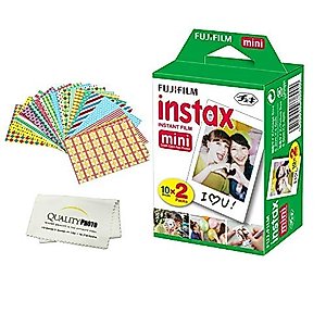 Fujifilm INSTAX Mini Instant Film 2 Pack - 20 Sheets - (White) for Fujifilm Instax Mini 8 & Mini 9 Cameras + Frame Stickers and Microfiber Cloth Accessories