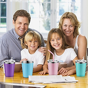 Rommeka Kids Stainless Steel Tumblers with Lids and Straws - 12oz Double Wall Spill Proof Insulated Cup, Reusable Drinking Smoothie Toddler Sippy Cups for Boys and Girls, 4 Pack