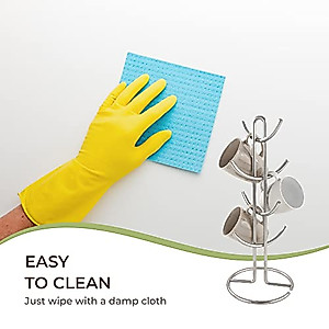 MARTINO CLUB Large 8 Holder, Mug Tree, Mugs & Tea Cup Storage Rack, Coffee Counter Bar Accessory & Kitchen Countertop Organizer, Chrome. Gift Box