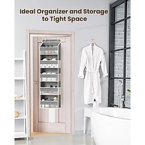 Oterri 5 Tier Over The Door Organizers,Door Hanging Organizer with 11 Pockets,Sag-Proof Versatile Hanging Storage for Baby Essentials,Towels,Cosmetics,Kitchen Supplies and Toys,Grey