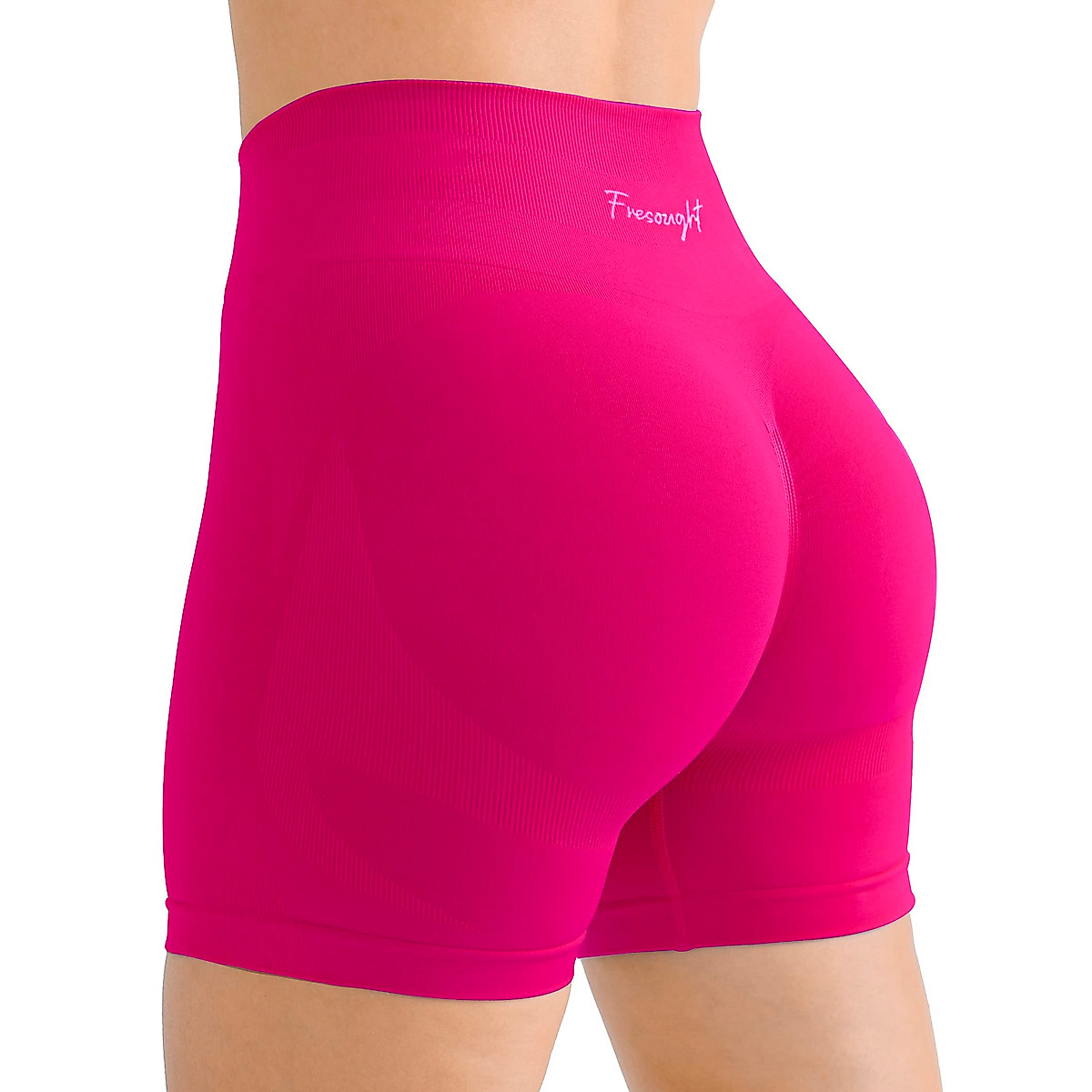FRESOUGHT Womens Workout Shorts High Waisted 5 Inch Athletic Gym Yoga Shorts Hot Pink L