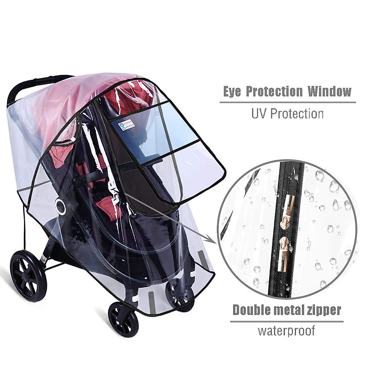 Stroller Rain Cover by Hombae, Universal Baby Stroller Weather Shield, Waterproof Stroller Cover, Travel Umbrella Stroller Wind Dust Shield, Stroller Cover for Rain, Food Grade EVA, Eye Protect