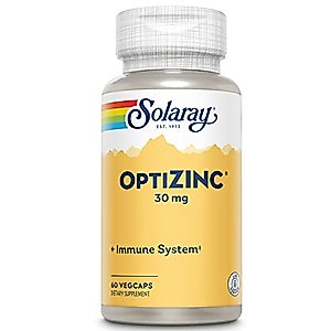Solaray OptiZinc 30mg Immune Support Supplement, Chelated Zinc Capsules, Endocrine Systems and Cellular Health Support, with Methionine, Vitamin B6 and NO Copper, 60-Day Guarantee, 60 Serv, 60 VegCaps