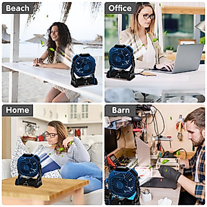 ABVOT 20000mAh Camping Fan with 4 LED Lights, Rechargeable Fan Portable, Stepless Speed and Adjustable Timer Settings for Picnic, Barbecue, Fishing, Travel