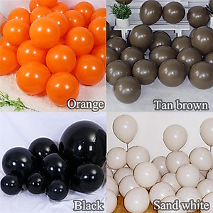 Halloween Balloon Garland Kit 124Pcs Orange Black Sand White Brown Balloons Arch with Wizard Hat 3D Bat Sticker Decoration Set for BOO Halloween Party Decorations