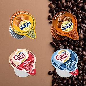 96 Count Single Serve Coffee Cream Creamer, 4 Flavor Varieties, Coffee Mate and International Delight Creamers Mixed Set, French Vanilla, Original, Hazelnut, and caramel macchiato (24 Piece/Flavor)