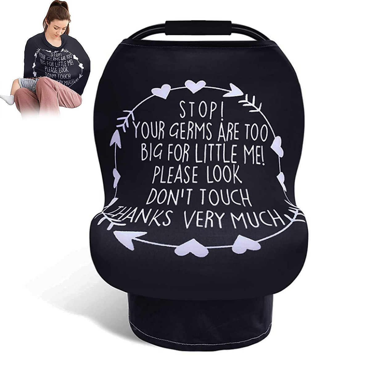 Car Seat Cover for Babies, Stop No Touch Sign Nursing Cover Breastfeeding Cover, Stretchy Infant Carseat Canopy, Multi Use Cover Shopping Cart/High Chair/Stroller Covers, Super Soft Breathable