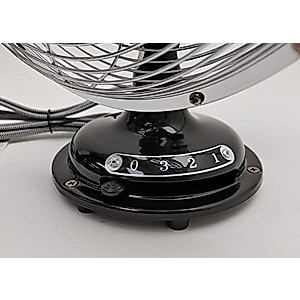All Metal 8 inch Retro 3-Speed Tilted-Head Oscillation Table Fan Black, Oscillating Cloth Cord