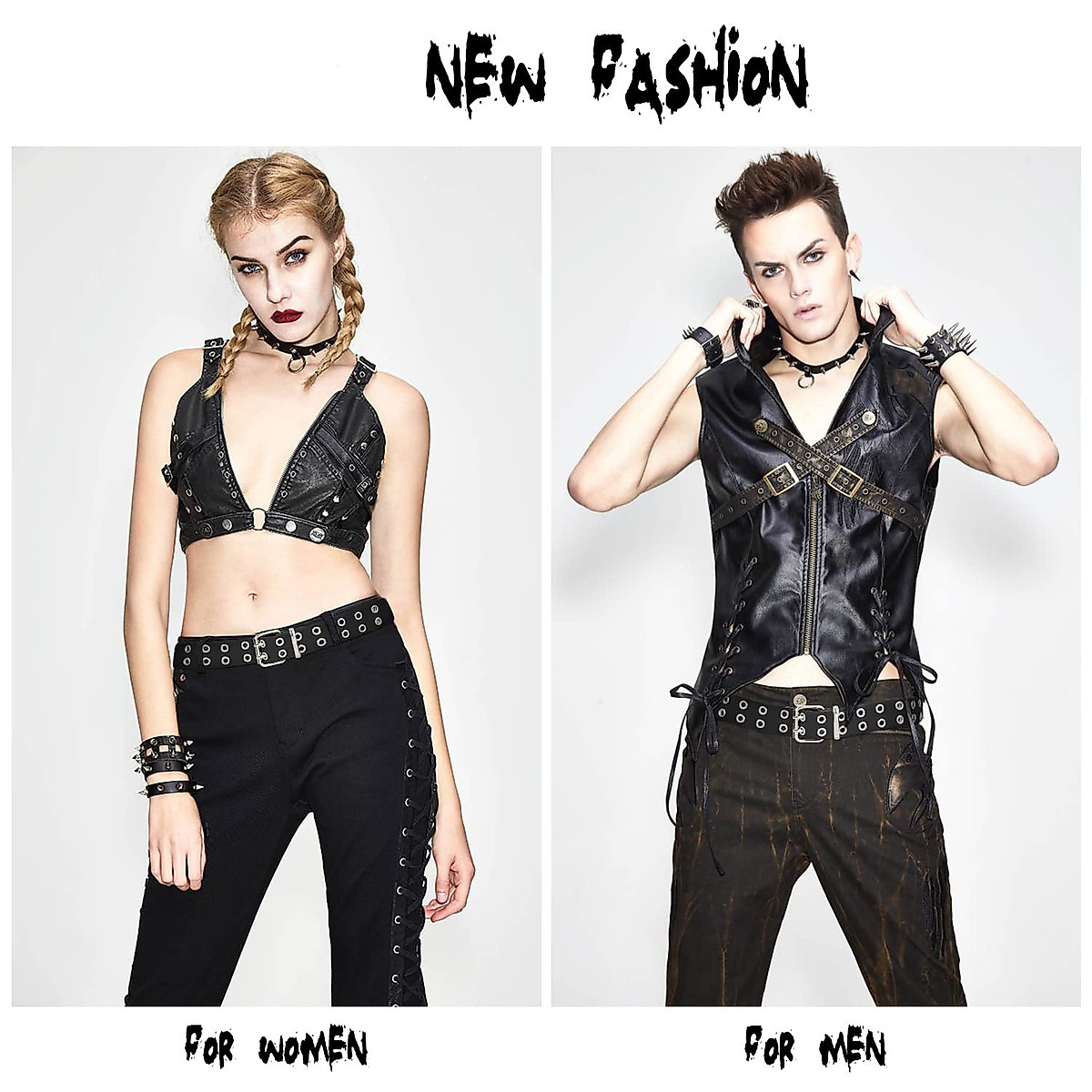 XZQTIVE Double Grommet Belt for Women Men Punk Rock Nylon Belt Jeans 2 Hole Belts(01-Black, Fit Pants 36-41inch)