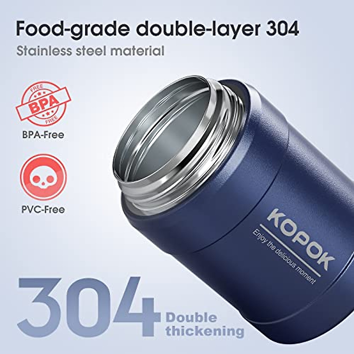 KOPOK Container for hot food, soup vessel, Insulated Lunch Container Hot Food Jar Stainless Steel Vacuum Bento Lunch Box with Spoon for Office Picnic Travel Outdoors (Blue(1 Pack))