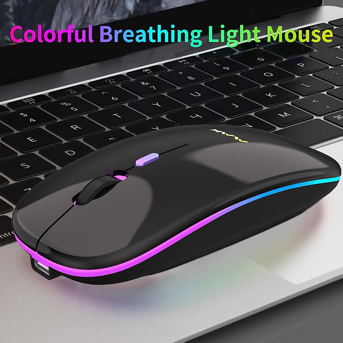 Wireless Bluetooth Mouse for Laptop,Rechargeable Mouse 2.4G USB Optical Wireless Mouse,LED Slim Dual Mode(Bluetooth 5.0 and 2.4G) Wireless Mouse for Laptop, PC, Mac OS,Android,Windows (Black)