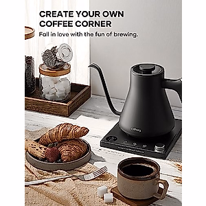 Gooseneck Electric Kettle, Offacy Pour Over Tea Kettles with LED Screen, ±1℉ Temperature Control, Full 304 Stainless Steel, Quick Heating, Hold, Mute, 0.68mm V-Shaped Spout, Hot Water Boiler, 0.9L