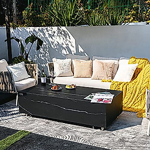 Varna Marble Fire Pit 59.8" x 28" Outdoor Patio Firepit Includes Fire Glass Modern Fire Pits & Outdoor Fireplaces for Garden, Deck, Indoor & Outdoor Heating