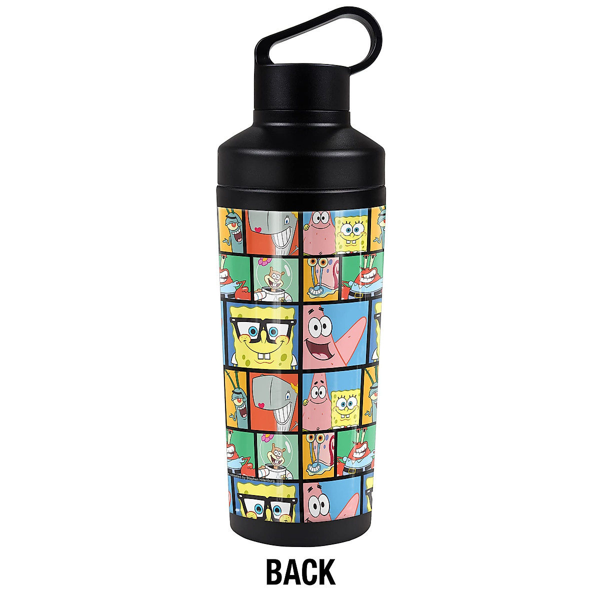 Spongebob OFFICIAL Spongebob Tile Pattern 18 oz Insulated Water Bottle, Leak Resistant, Vacuum Insulated Stainless Steel with 2-in-1 Loop Cap