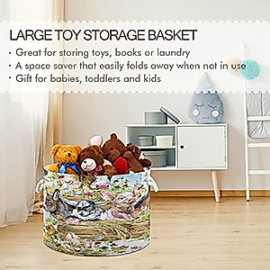 WELLDAY Cotton Rope Basket Farms Animals Baby Laundry Basket for Blankets Toys Storage Basket