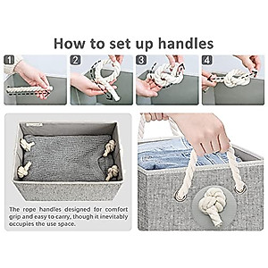 StorageWorks Storage Bins with Lid and Soft Rope Handles, Foldable Storage Basket, Gray, 3-Pack, Large,15.25x10.75x8.25 inches (LxWxH)