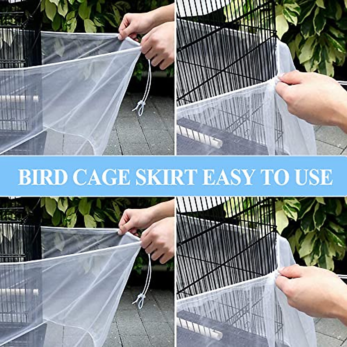 ASOCEA Extra Large Bird Cage Seed Catcher Guard Universal Birdcage Cover Nylon Mesh Net for Parrot Parakeet Macaw Lovebird African Grey - White (Not Include Birdcage) …