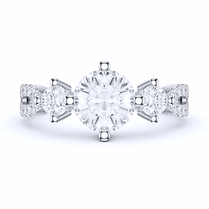 PRSTANI 14k White Gold Pave Spilt Shank 1ct Main Simulated Diamond Engagement Ring Promise Ring For Women (5.5)