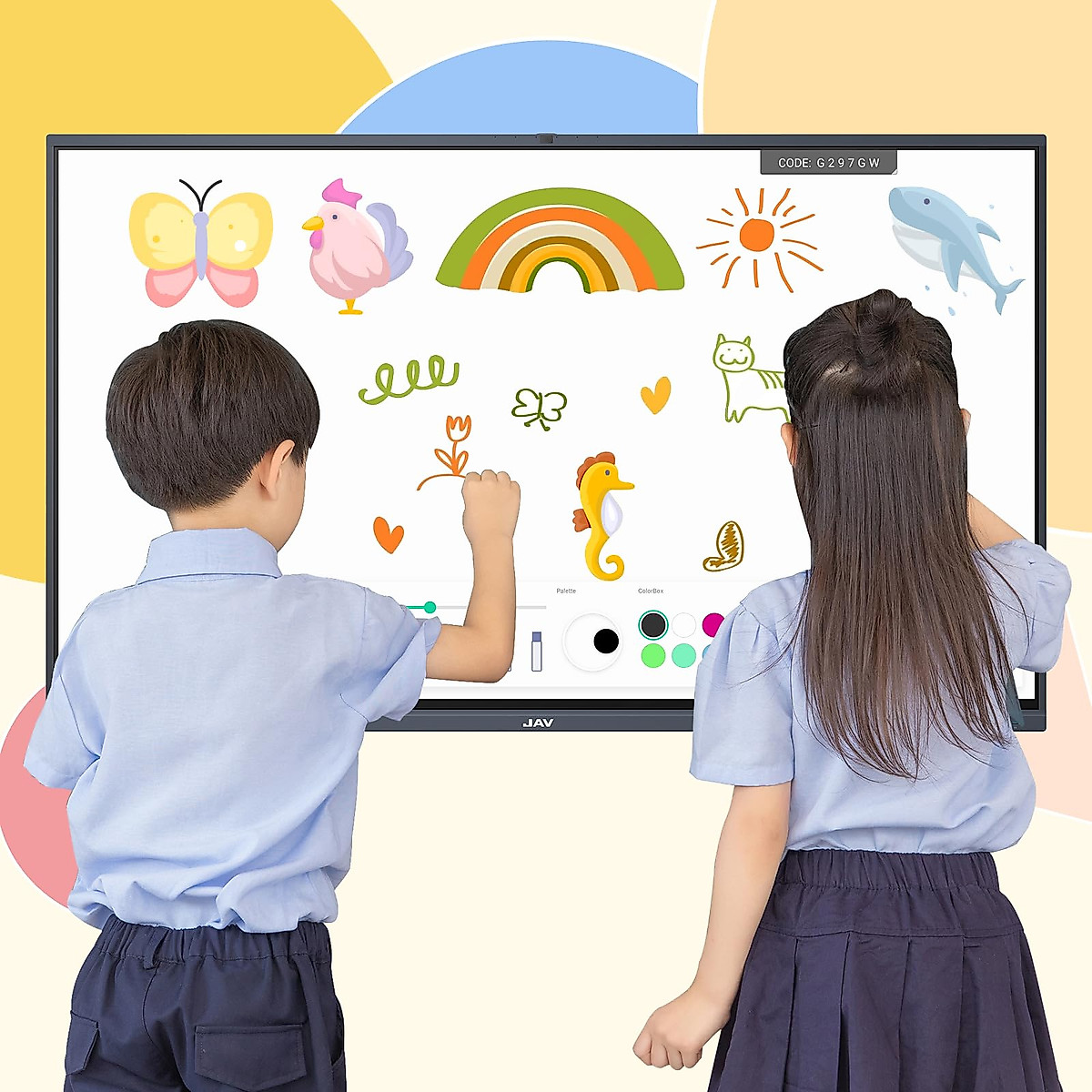 JAV Smart Board, 65'' 4K UHD Interactive Whiteboard, All in One Smartboard for Office, Digital Smart Whiteboard Built in Dual System and 13MP Camera for Classroom (Wall Mount Included)