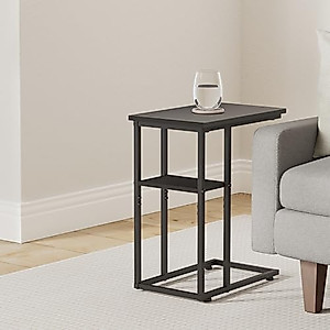 C Table End Table, Sturdy 2 Tier C Shaped Side Table for Couch Sofa Bedside Small Space, C Snack Table TV Tray Record Player Stand Small Tables for Living Room Bedroom, Easy to Assemble, Black