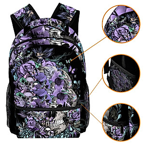School Backpacks Skull Birds Purple School Bags For Boys Girls Lightweight Travel Rucksack Casual Daypack