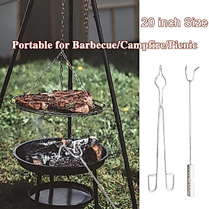 Stainless Steel Fire Pit Tool,Fire Poker and Tongs for Fire Pit Campfire Firewood Log,Fire Poker Set Stick for BBQ Grill,Patio Picnic
